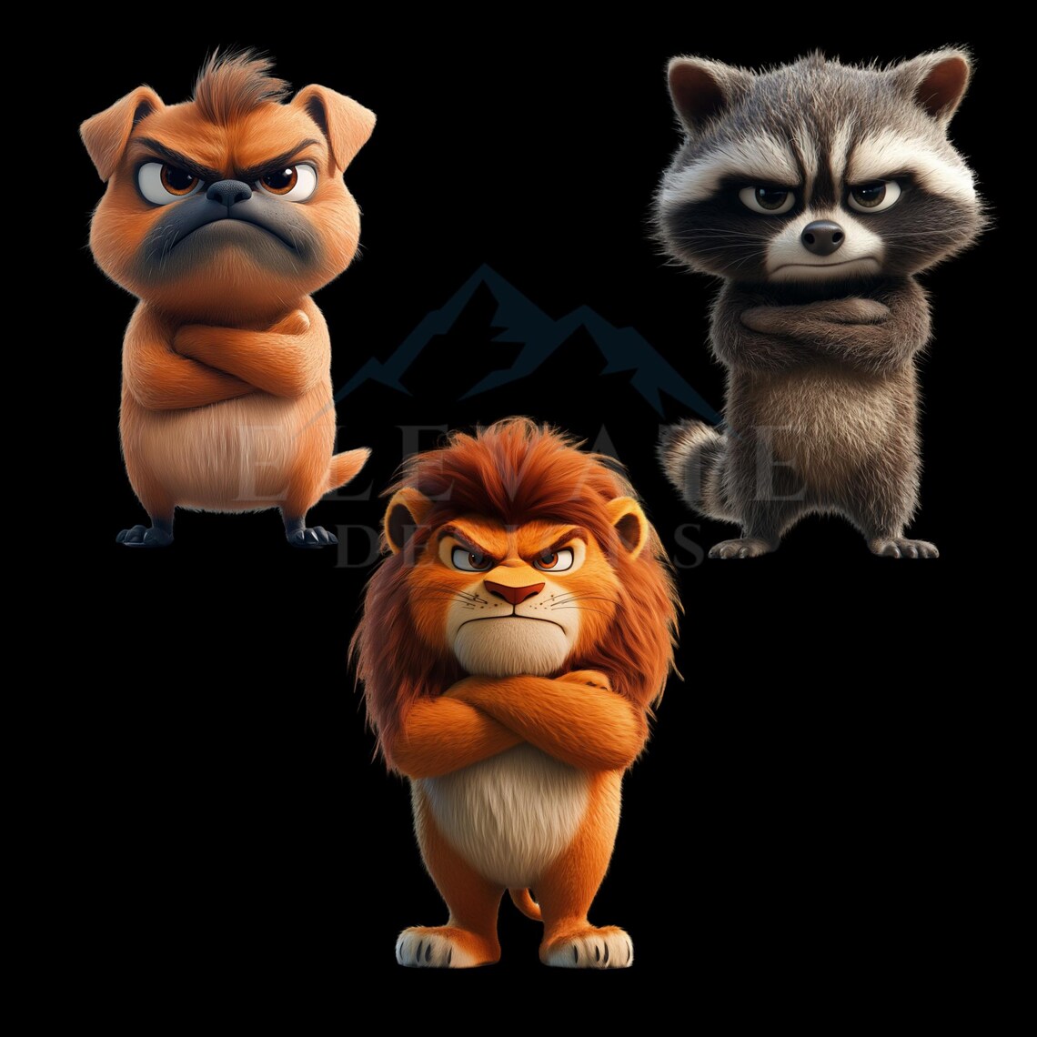 Funny Grumpy Animals Collection Clipart, 12 PNG Funny Grumpy Animals ...