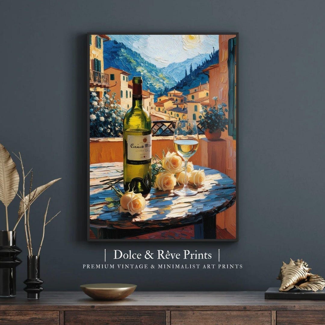 Tuscan View Vintage Oil Painting Wall Art Print Minimalist Italian ...