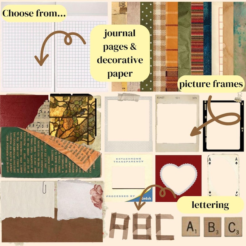Vintage Digital Scrapbook Kit: 202+ Pngs, Junk Journal Style (digital ...