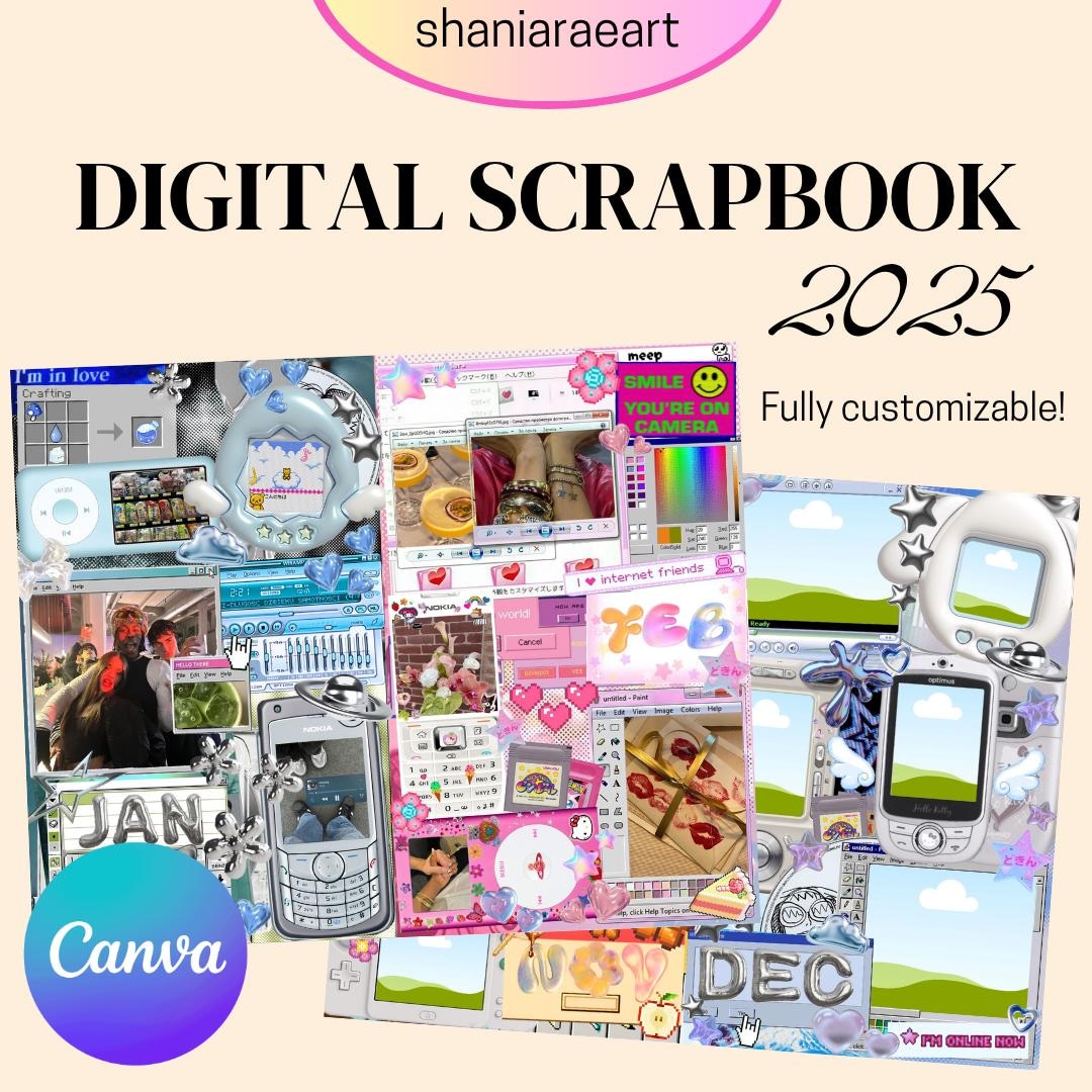 Y2K Digital Scrapbook | Scrapbook Template | Scrapbook | Canva Template ...