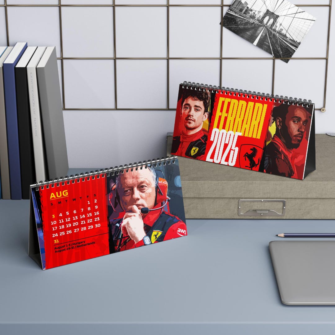 2025 Ferrari F1 Desktop Calendar - Featuring Charles Leclerc & Lewis ...