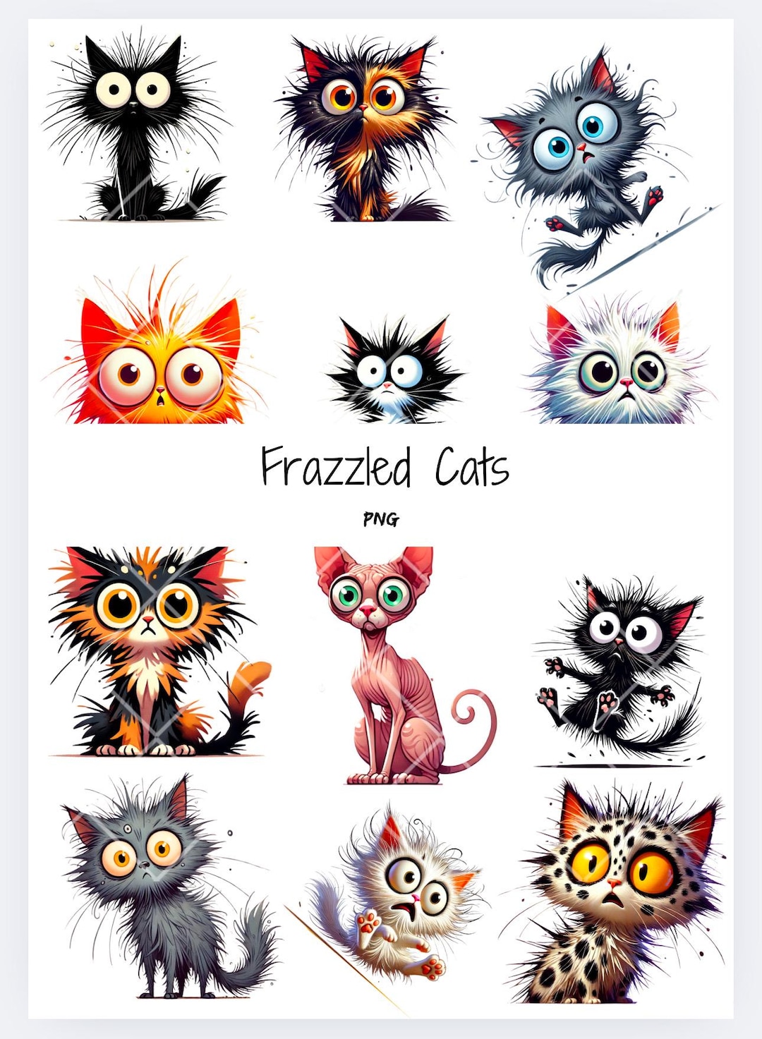 Frazzled Cats Clipart - PNG File Digital Download - Etsy