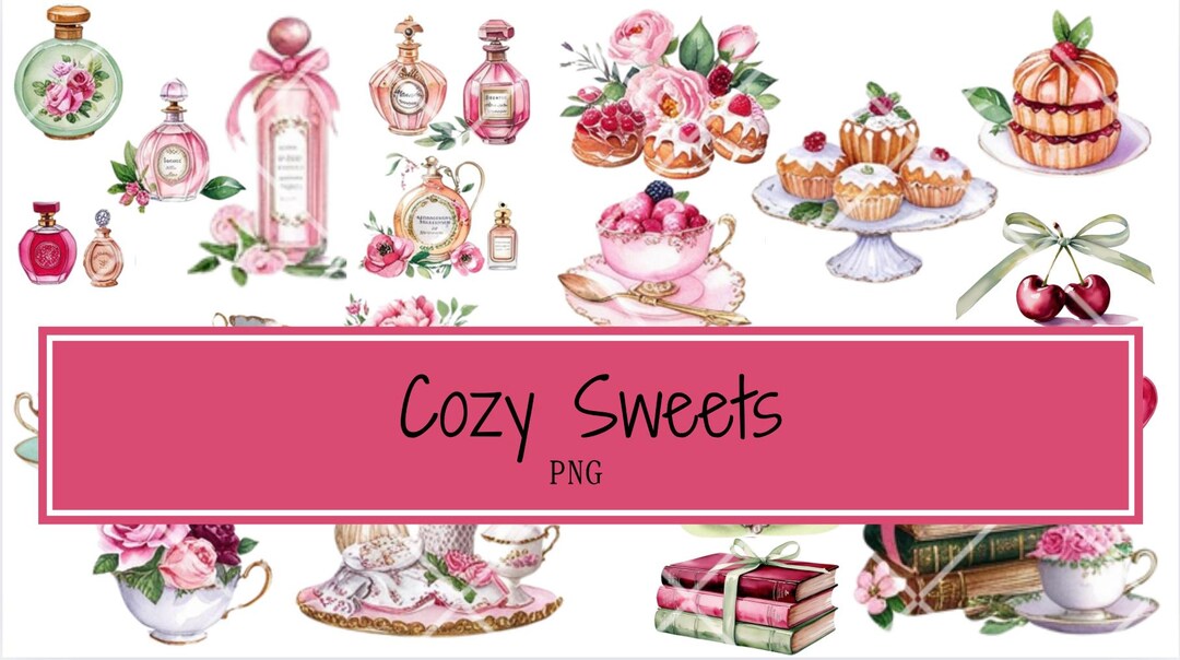 Cozy Sweets Clipart - Over 20 Coquette Watercolor PNG Image Digital ...