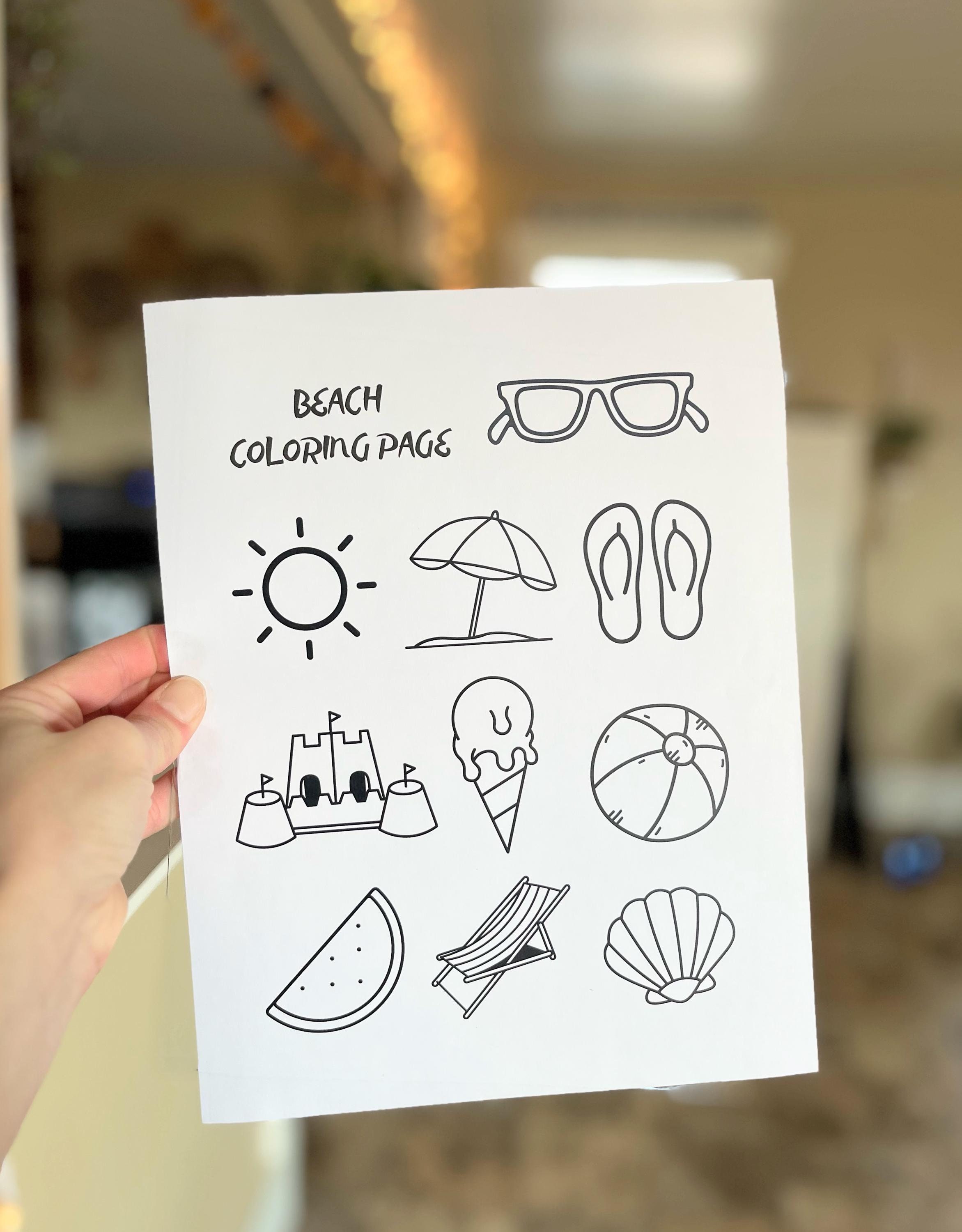 Beach Coloring Page for Kids, Summer Coloring Page, Simple Coloring - Etsy