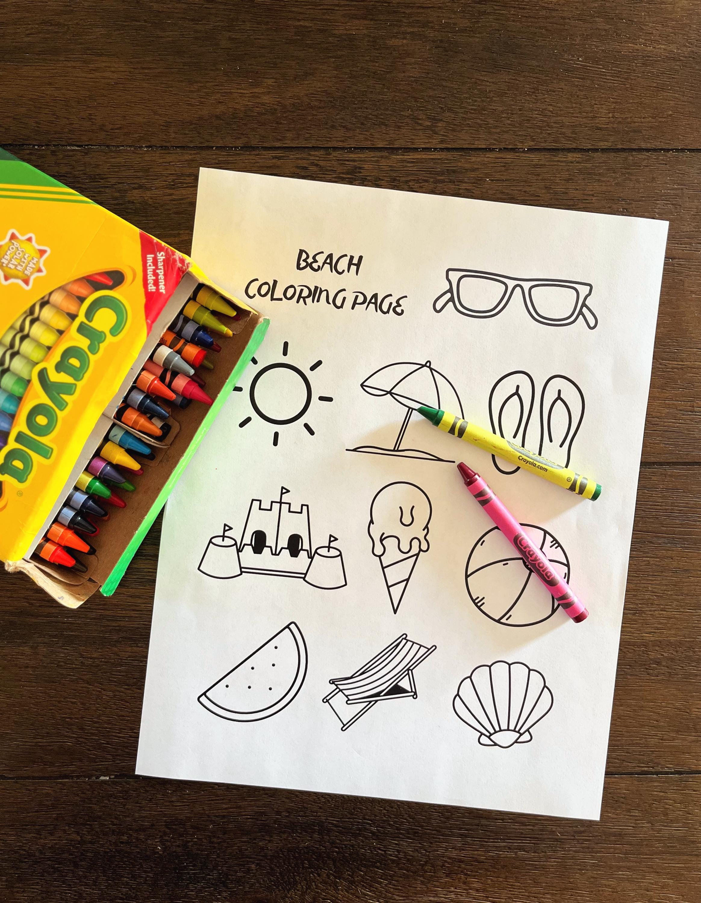 Beach Coloring Page for Kids, Summer Coloring Page, Simple Coloring - Etsy