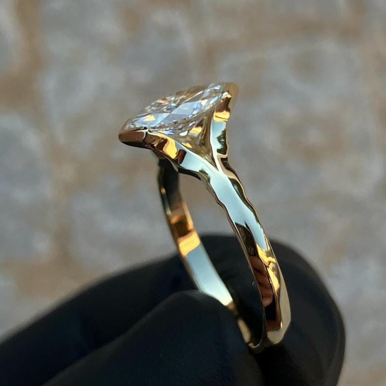 Vintage Rustic Bridal Jewelry, Marquise Lab Grown Engagement Ring, V ...