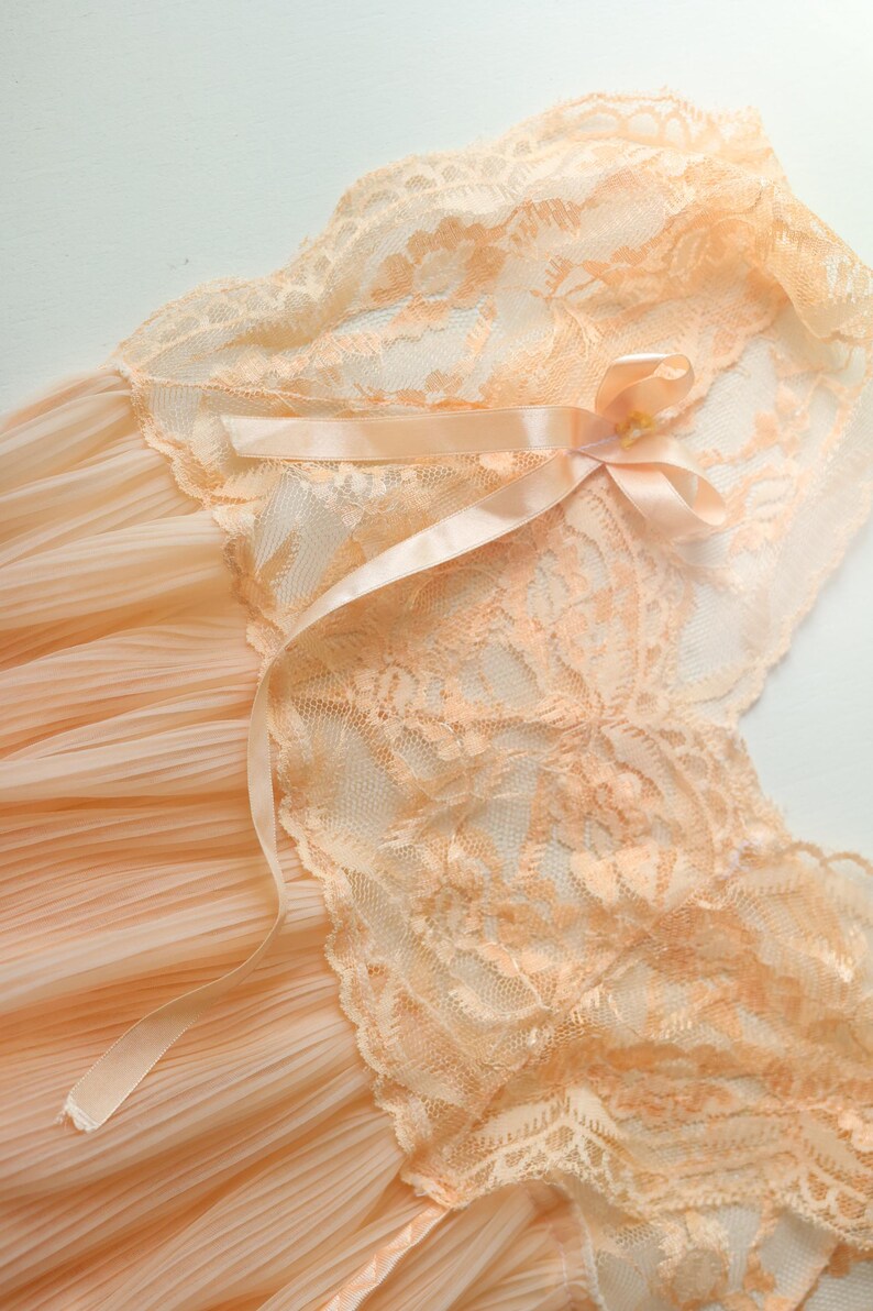 Vintage Peach Pink Micro Pleated Lace Lingerie Night Gown Slip Dress - Etsy