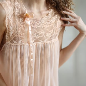Vintage Peach Pink Micro Pleated Lace Lingerie Night Gown Slip Dress - Etsy