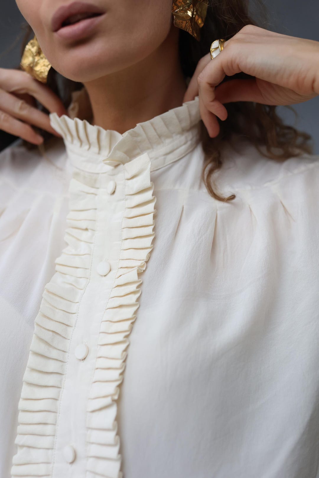 Vintage Cream White Silk Pleated Jabot Collar Blouse Top - Etsy