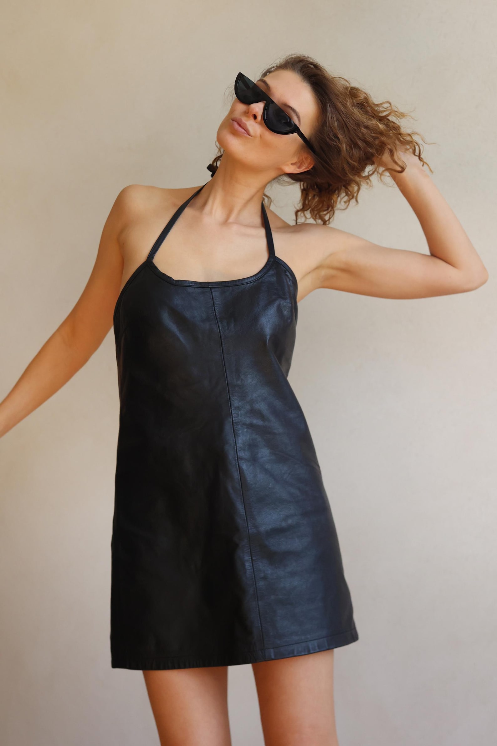 SISLEY Vintage Black Leather Open Back Mini Dress - Etsy