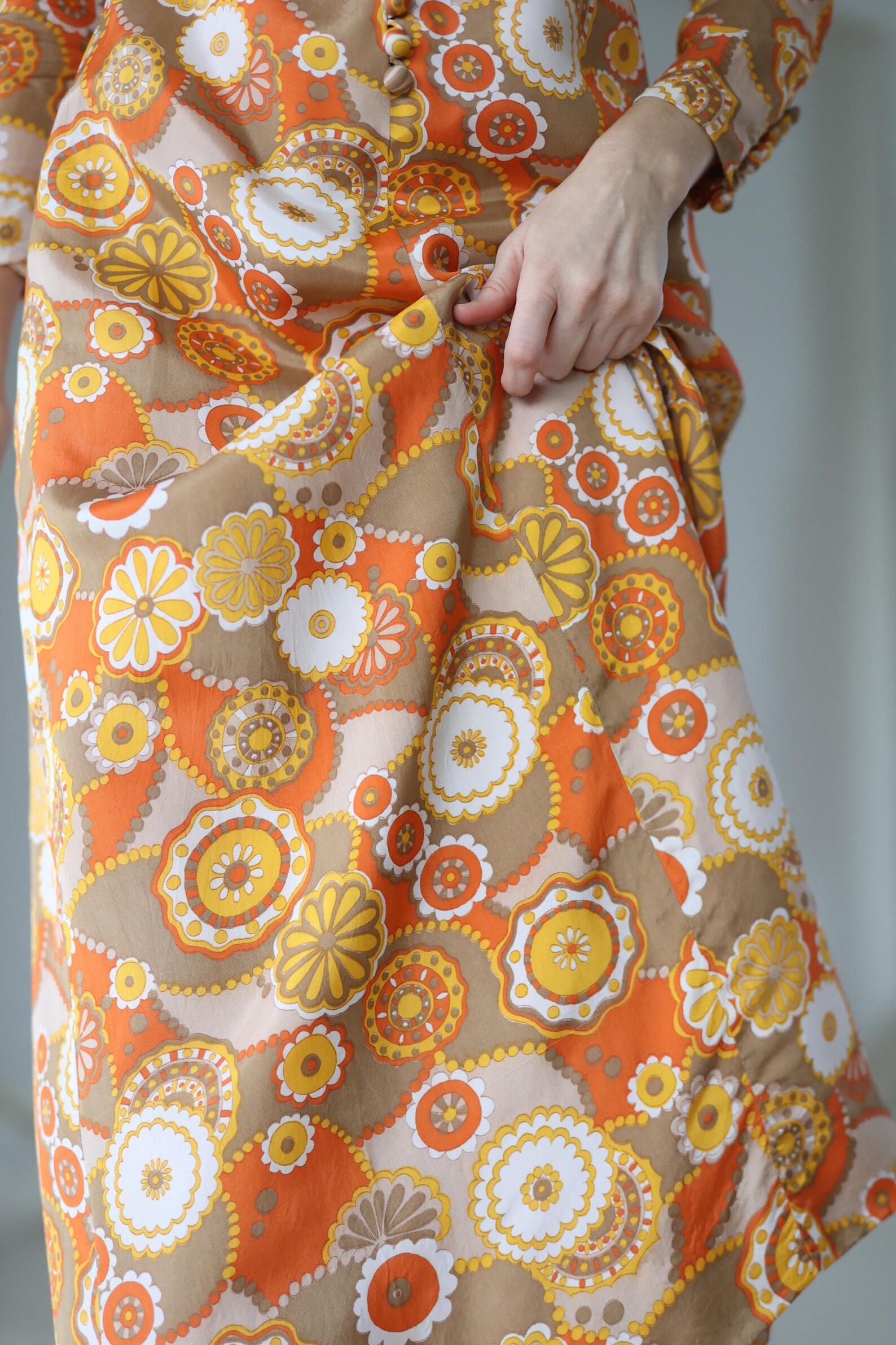 70s Vintage Flower Power Print Tiny Button Long Sleeve Maxi Dress - Etsy