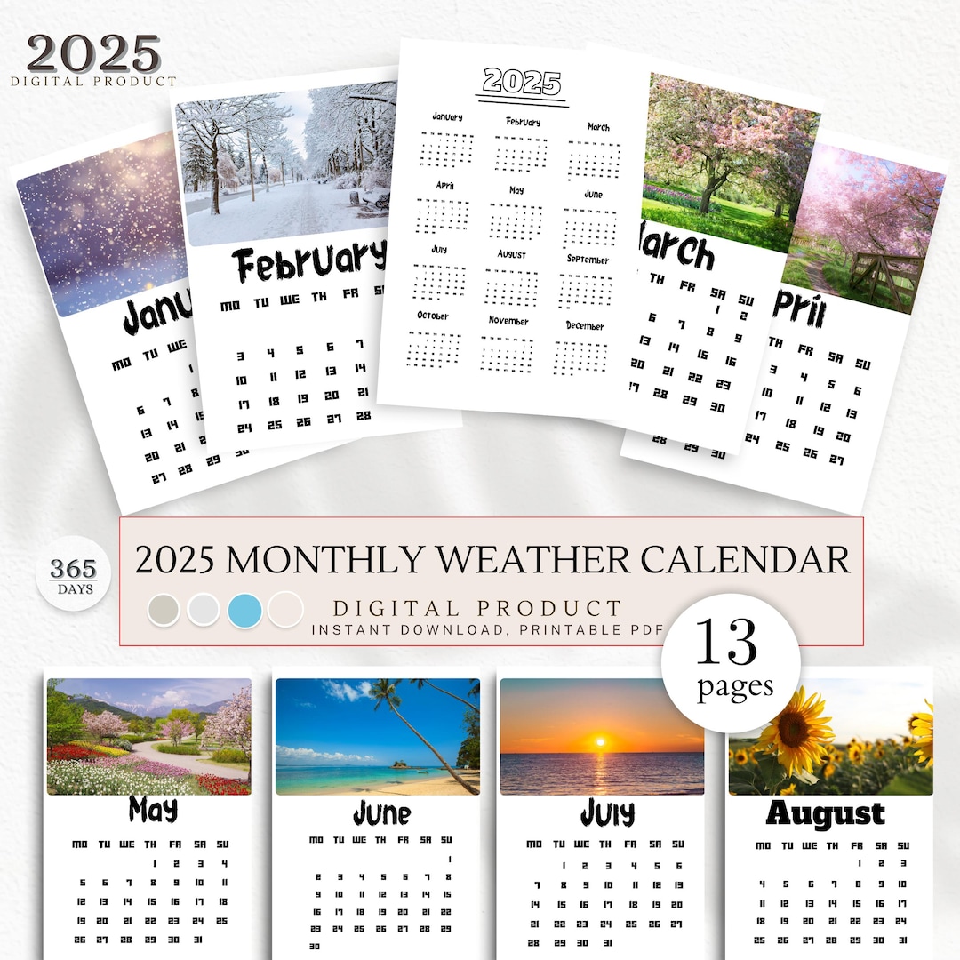 2025 Weather Photo Calendar, Monthly Wall Calendar, Nature Photography ...