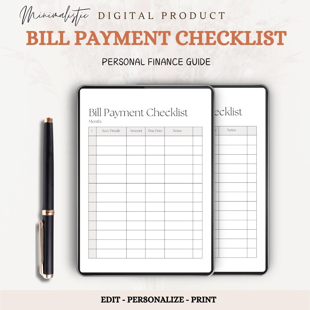 Clean Bill Payment Checklist Organizer, Simple Budget Tracker ...