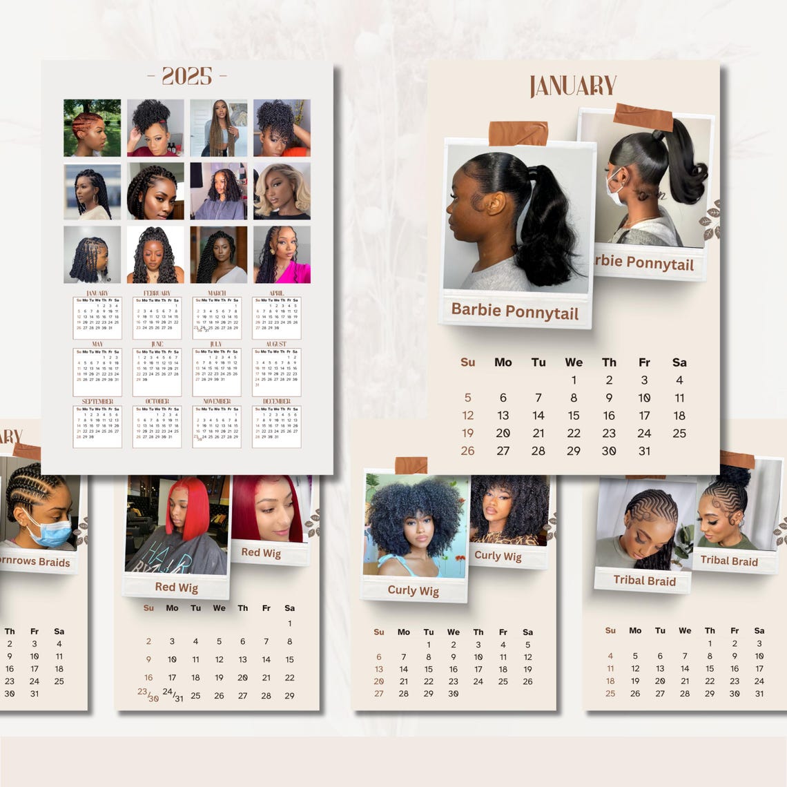 2025 Hairstyle Calendar, Hair Inspiration Planner, Wall Calendar, Hair ...