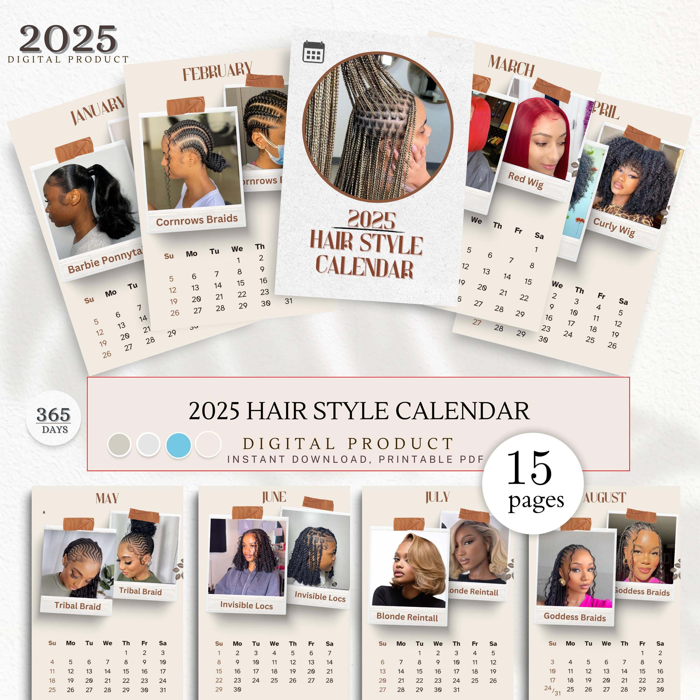 2025 Hairstyle Calendar, Hair Inspiration Planner, Wall Calendar, Hair ...