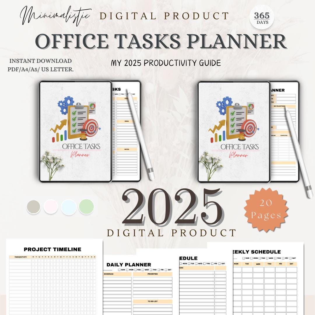 Minimalist Office Tasks Planner, Weekly Planner, Work Organizer, Desk ...