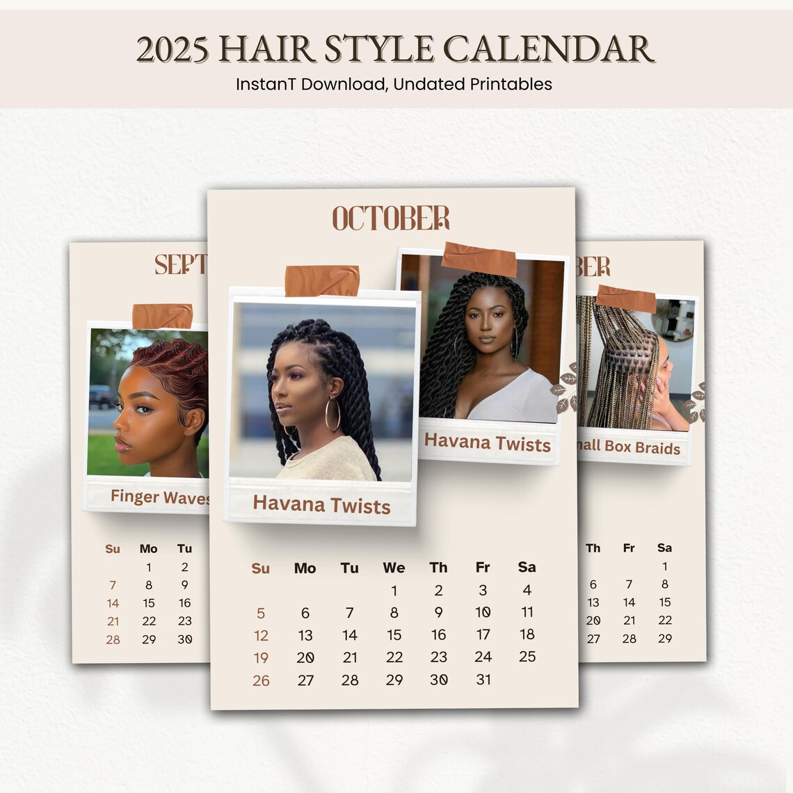 2025 Hairstyle Calendar, Hair Inspiration Planner, Wall Calendar, Hair ...