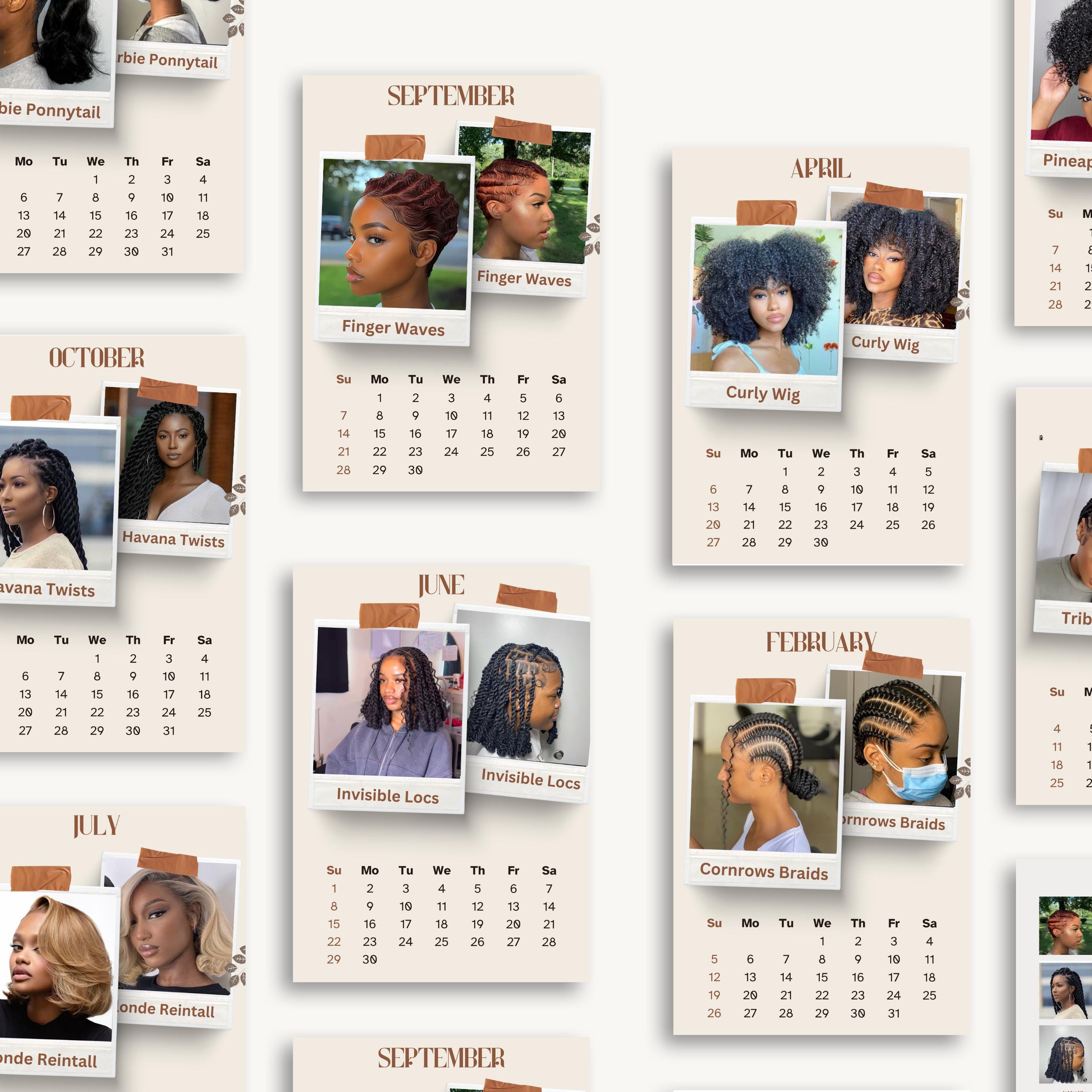2025 Hairstyle Calendar, Hair Inspiration Planner, Wall Calendar, Hair ...