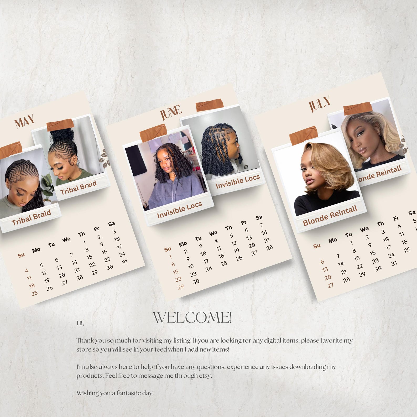 2025 Hairstyle Calendar, Hair Inspiration Planner, Wall Calendar, Hair ...