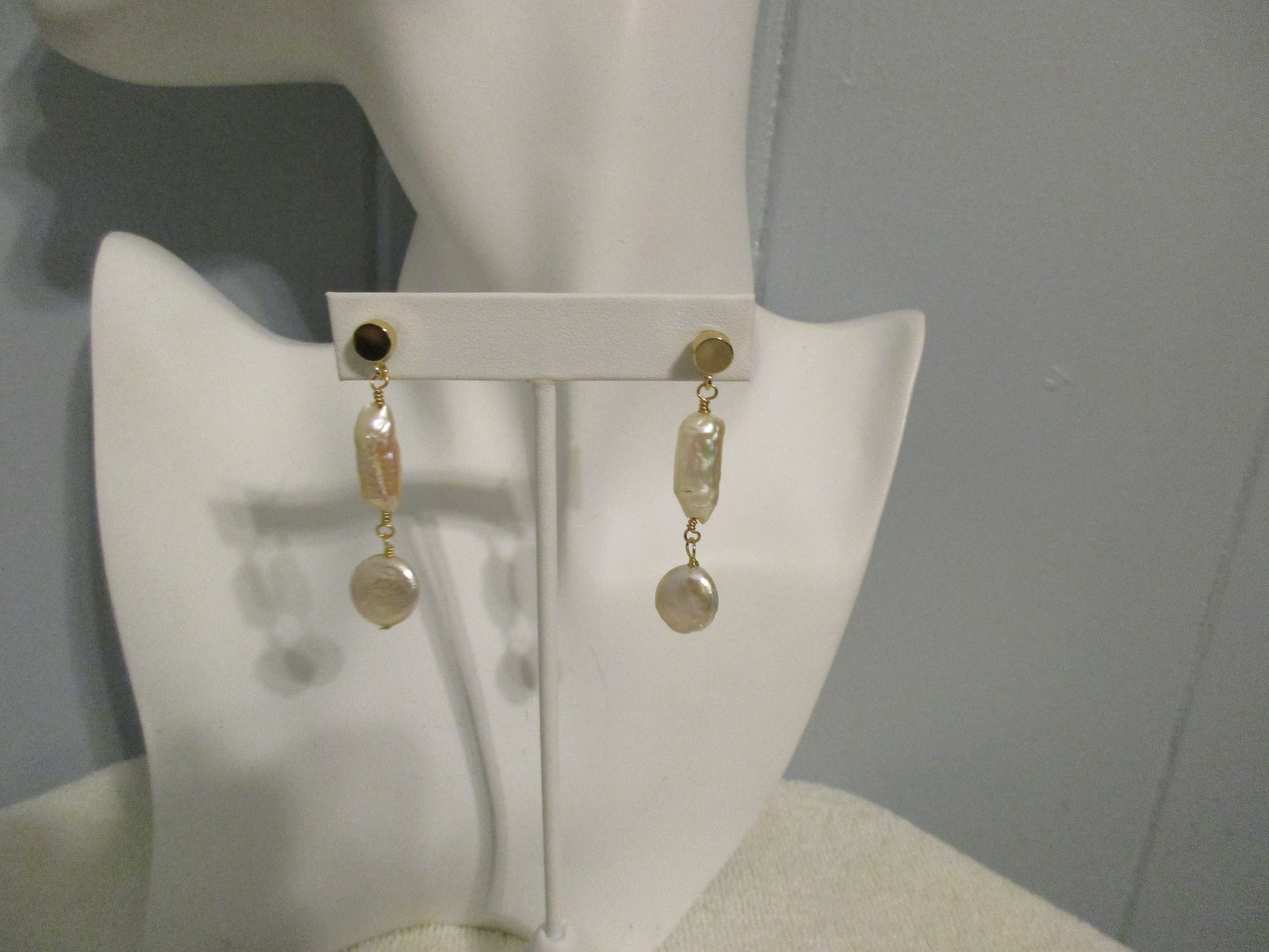 Biwa Pearl Necklace and Earrings Set, Freshwater Biwa Pearl Necklace ...