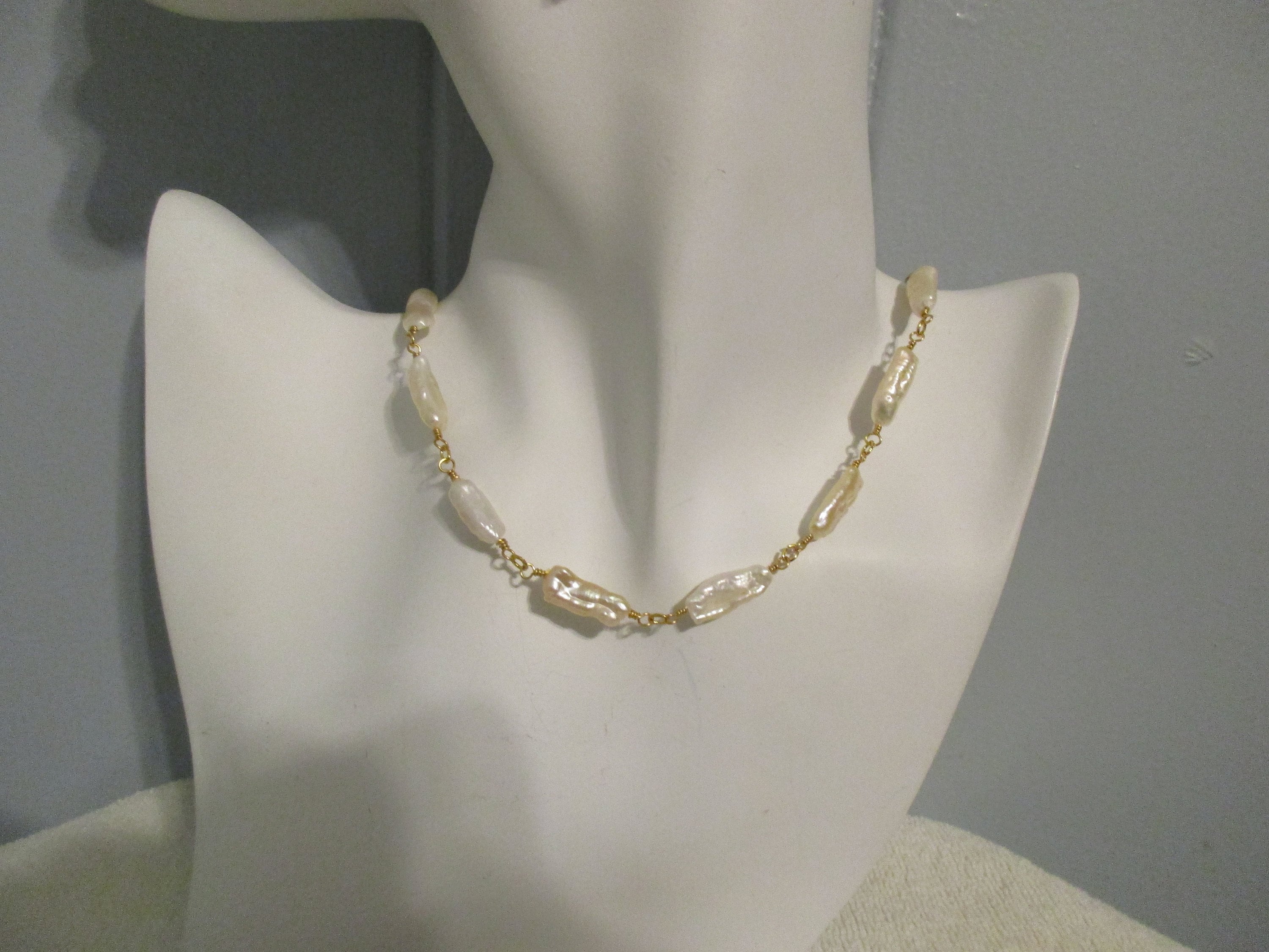 Biwa Pearl Necklace and Earrings Set, Freshwater Biwa Pearl Necklace ...