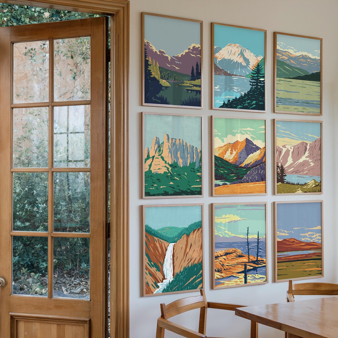 Boho National Parks Wall Art Set of 9: Earth Tone Landscape Decor ...