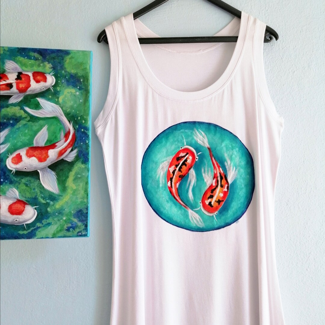 Koi Fishes Tank Top, Hand Painted Tshirt, Nautical Style Top ...