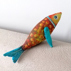 Fish Doll, Hand Painted Gold Fish Soft Sculpture , Pisces Totem, Tiny ...