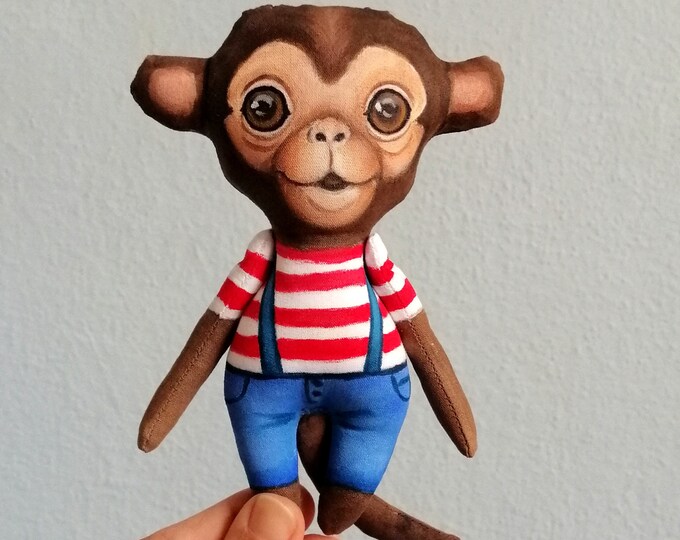 Monkey Doll, Hand Painted Art Doll, Pocket Doll ,fabric Doll , Tiny ...