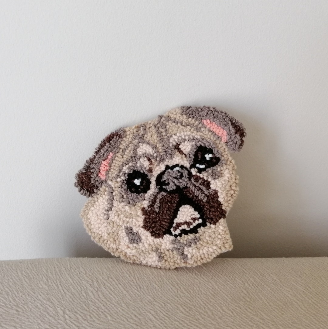 Punch Needle Pug , Hand Tufted Pug Face, Cute Dog Coaster, Pug Portrait ...