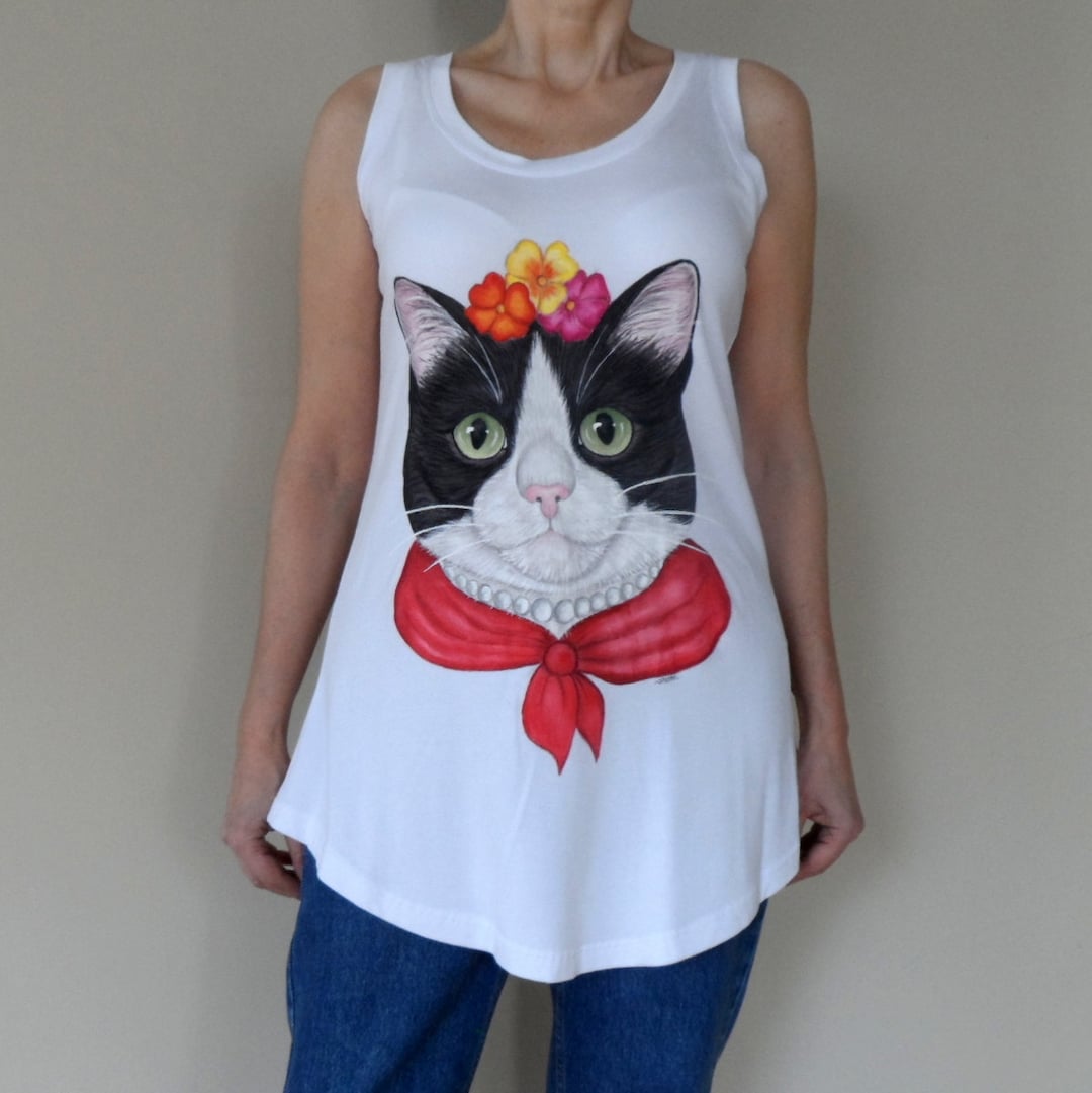 Frida Cat Tank Top Cat Lady Tank , Catmom Tshirt , Handpainted Tshirt ...