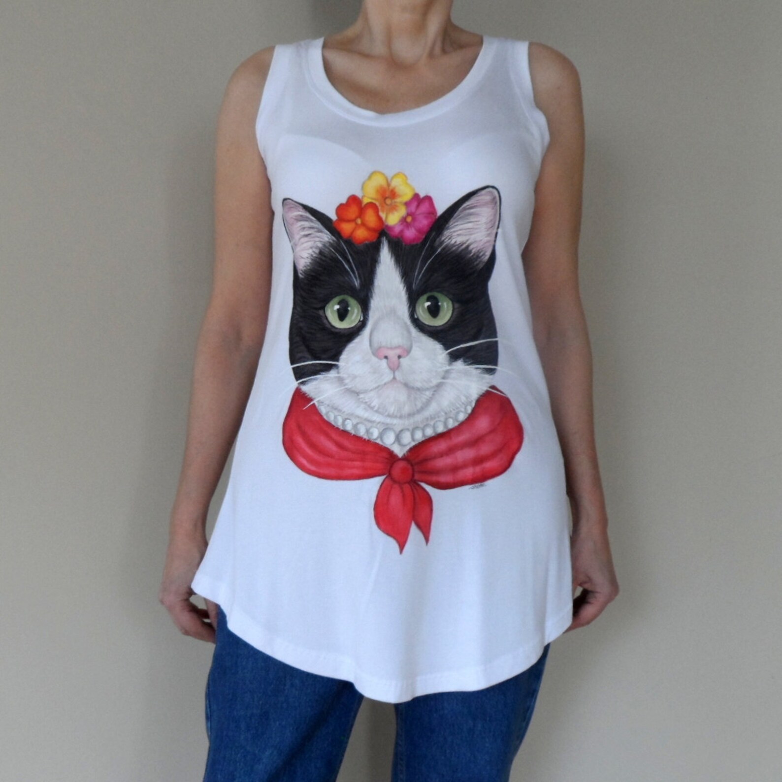 Frida Cat Tank Top Cat Lady Tank Catmom Tshirt - Etsy