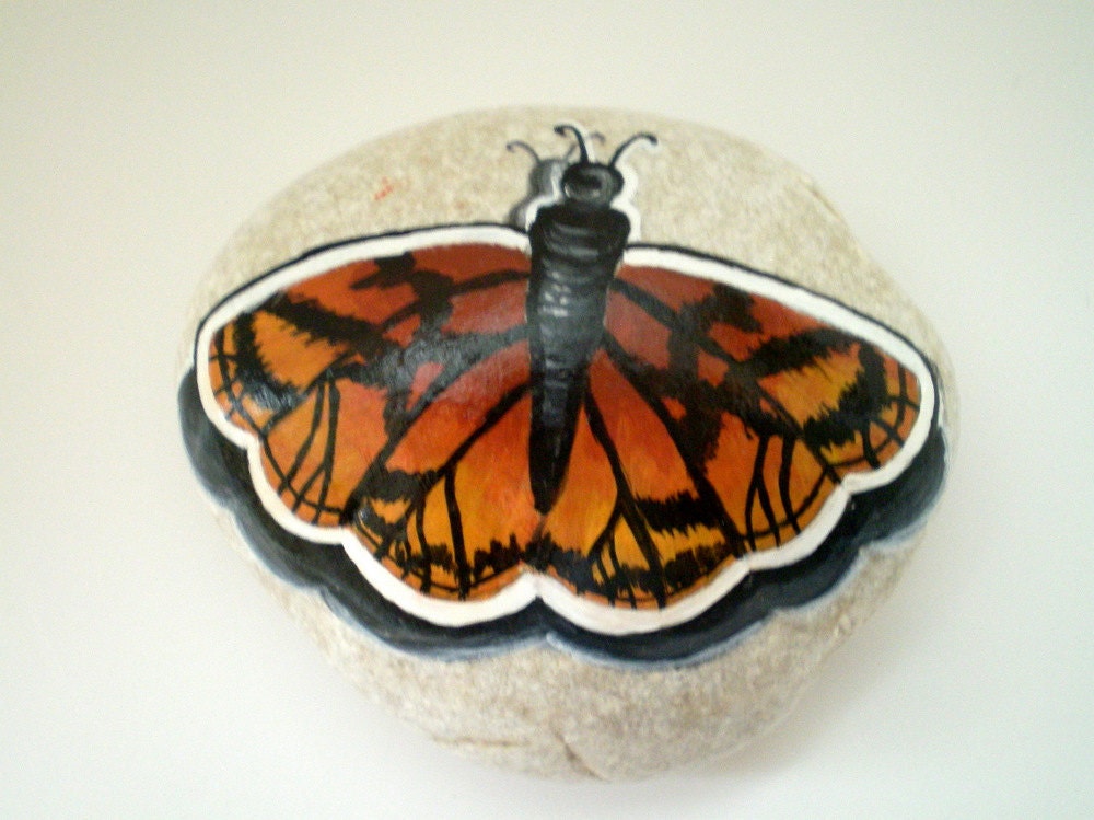 Monarch Butterfly Painted Rock Hand painted Stone Decor | Etsy