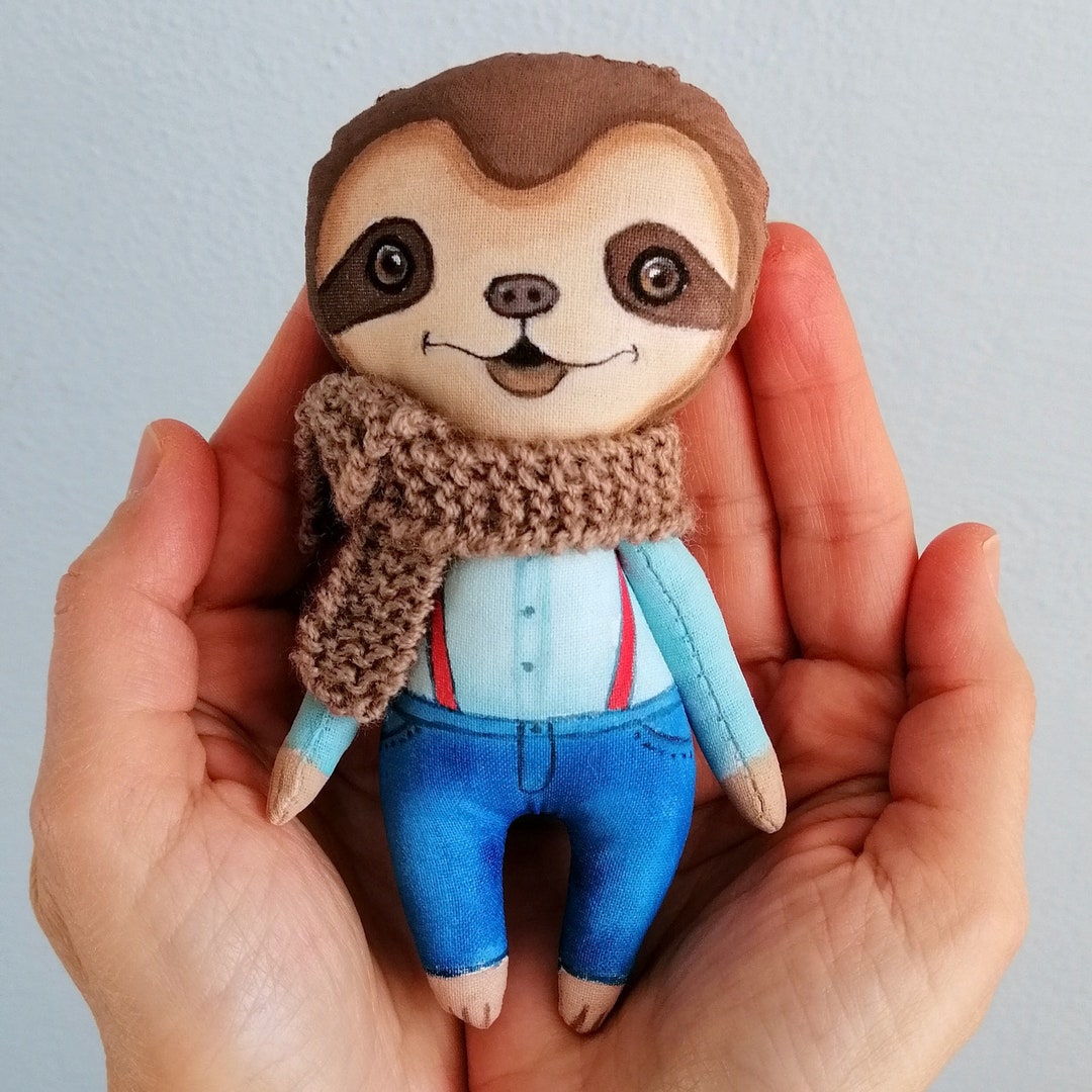 Tiny Sloth Doll, Hand Painted Art Doll, Pocket Doll ,fabric Doll , Tiny ...