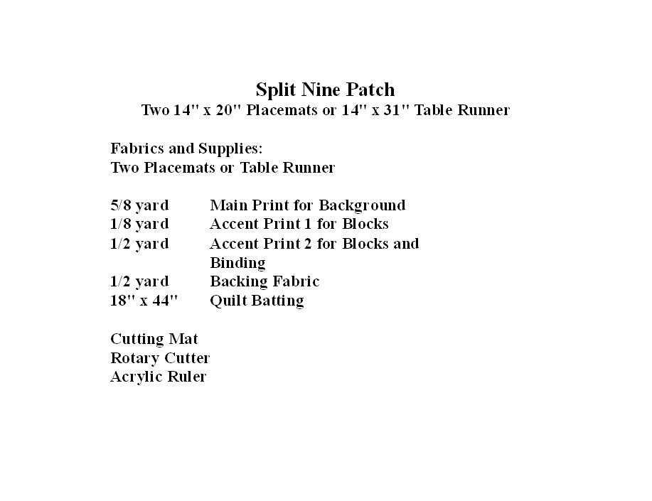 Split Nine Patch-pattern for Quilted Table Runner or Placemats - Etsy