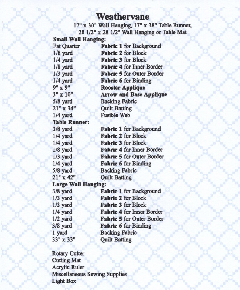 Weathervane - Pattern for Quilted Wall Hangings and Table Runner - Etsy