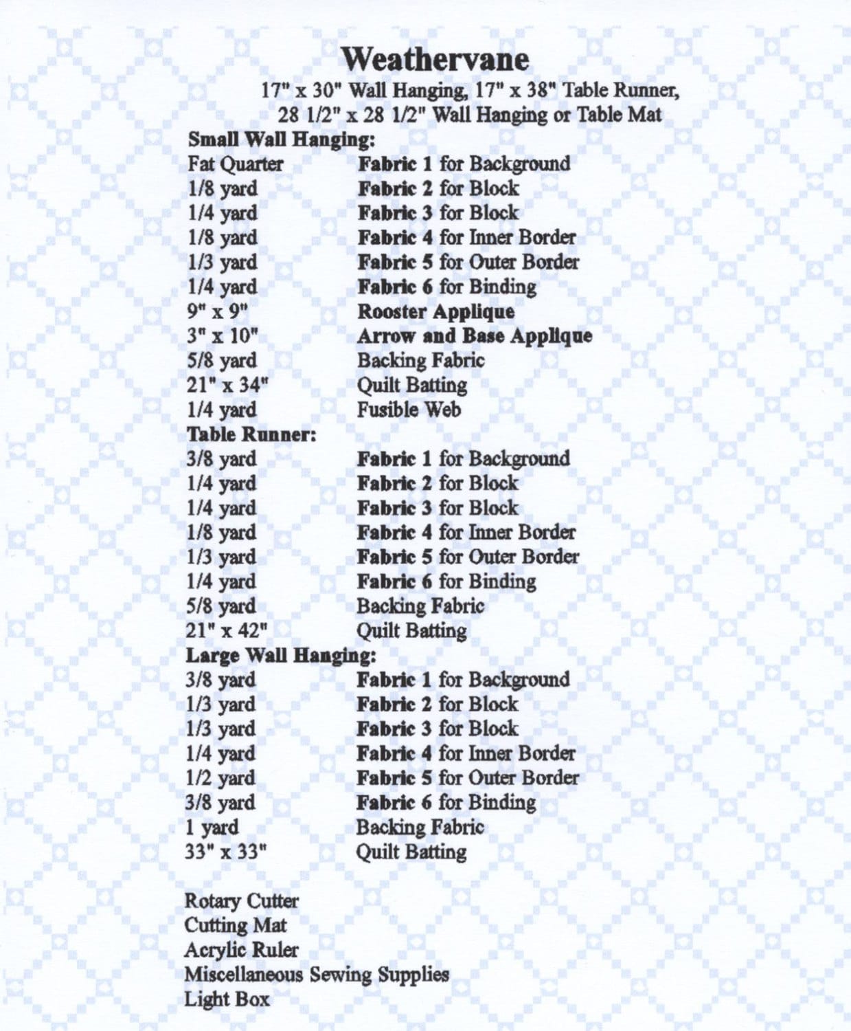 Weathervane Pattern for Quilted Wall Hangings and Table - Etsy