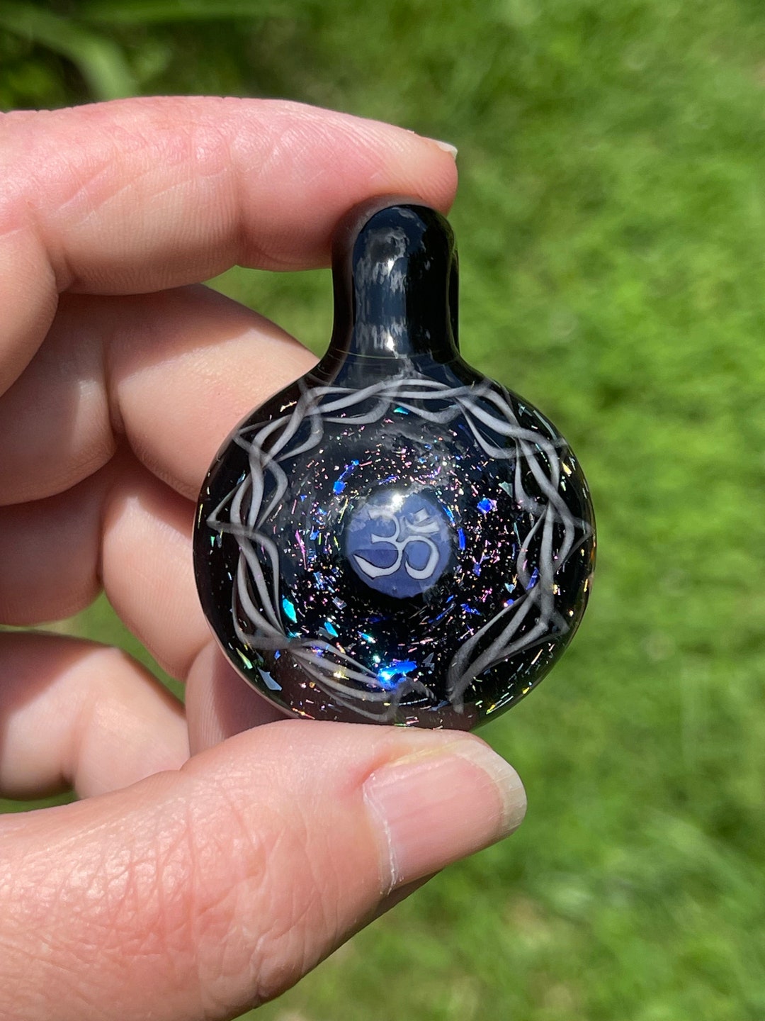 Om Symbol, Pyrex, Glass Necklace, Glass Pendant, With Dichroic Backing ...