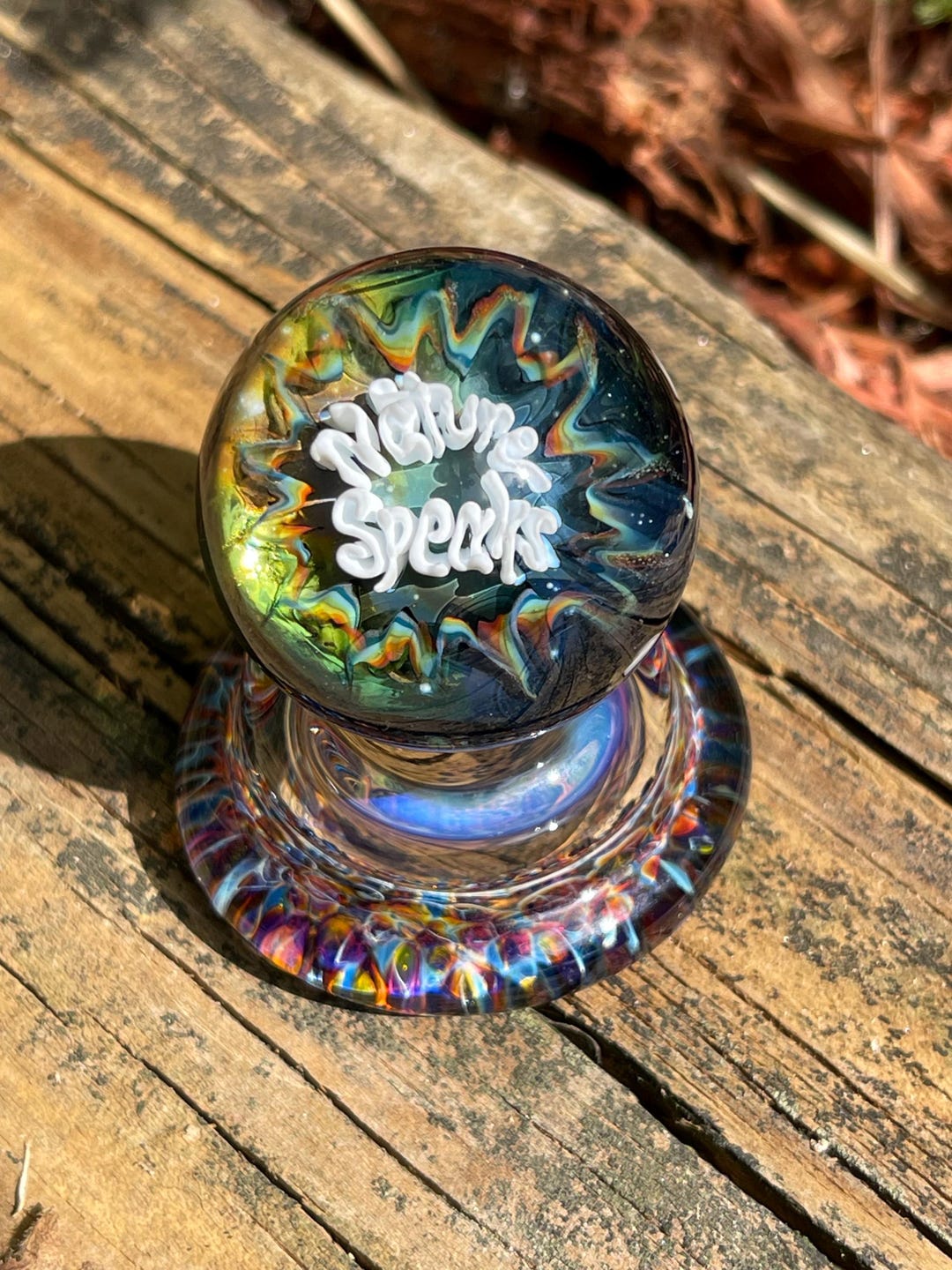 Nature Speaks, Pyrex Glass Handmade Marble, With Stand. UV Reactive ...