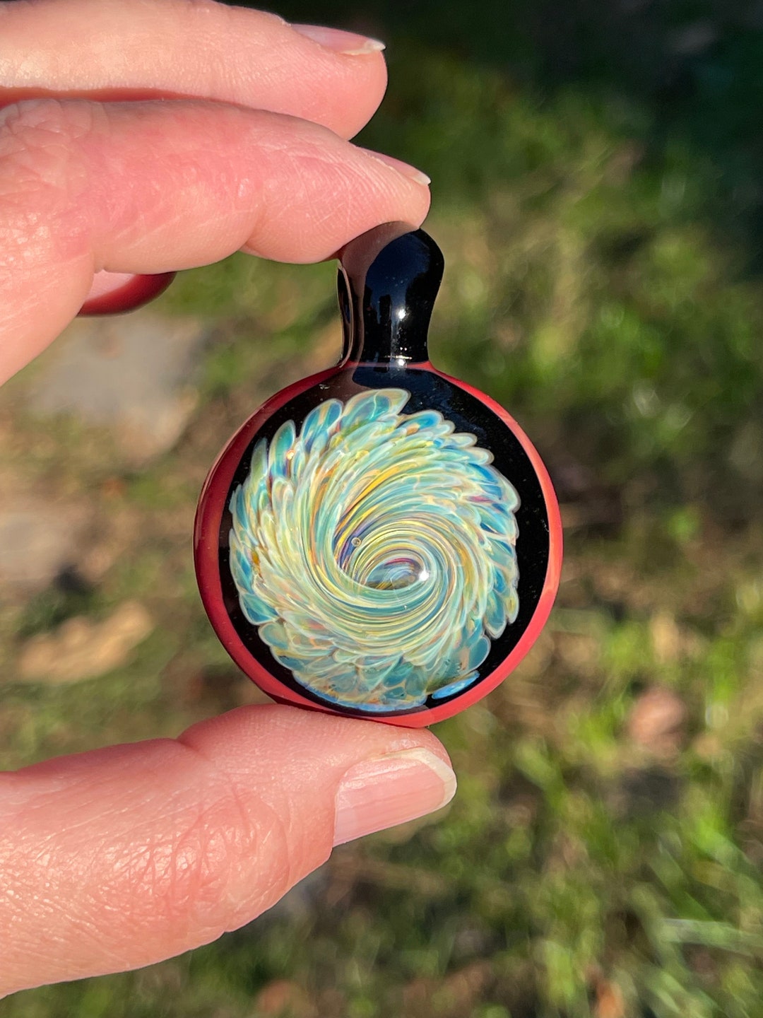 Spiral Frit Pendant With Red and Black Border - Etsy