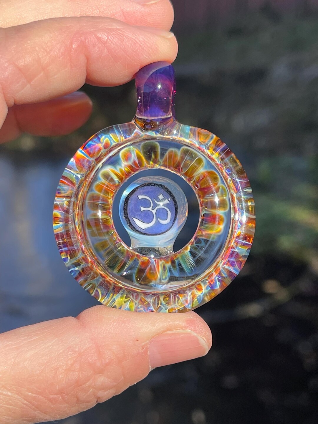 Glass Om Symbol Necklace Pendant. Pyrex. Handmade in Asheville NC by Me ...