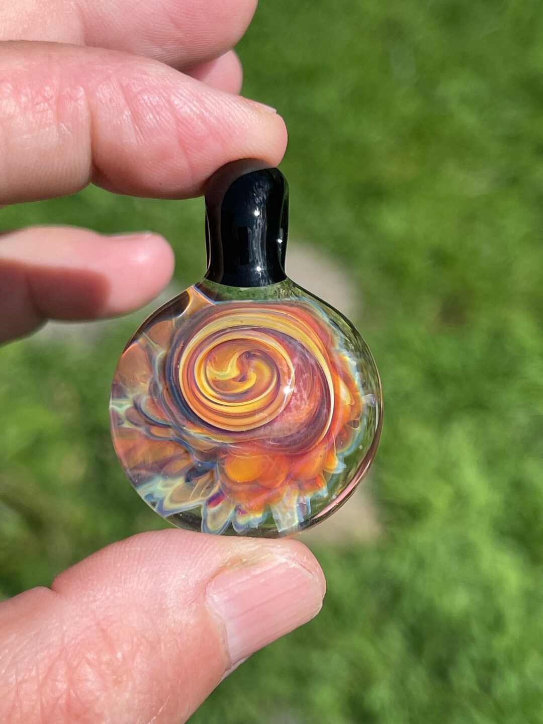 Little Glass Frit Swirl Pendant Multicolored With Black Loop - Etsy