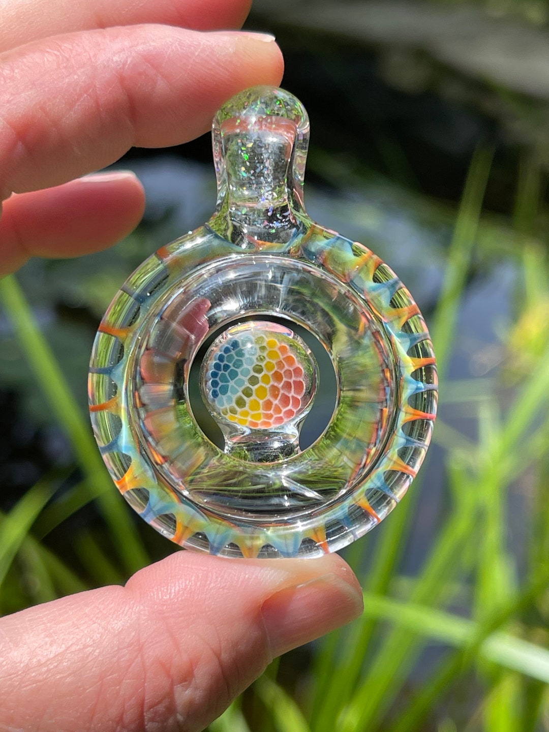 Rainbow Spiral Cane With Rainbow Murrini Centerpiece, Pyrex Glass ...