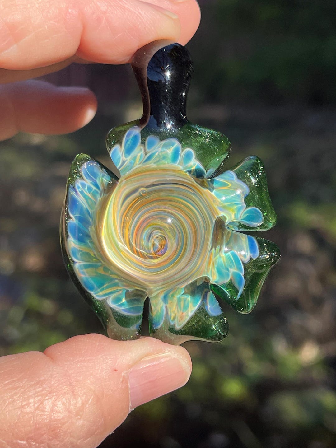 Spiral Cut Medallion, Pyrex Glass Necklace Pendant, Optical Illusion ...