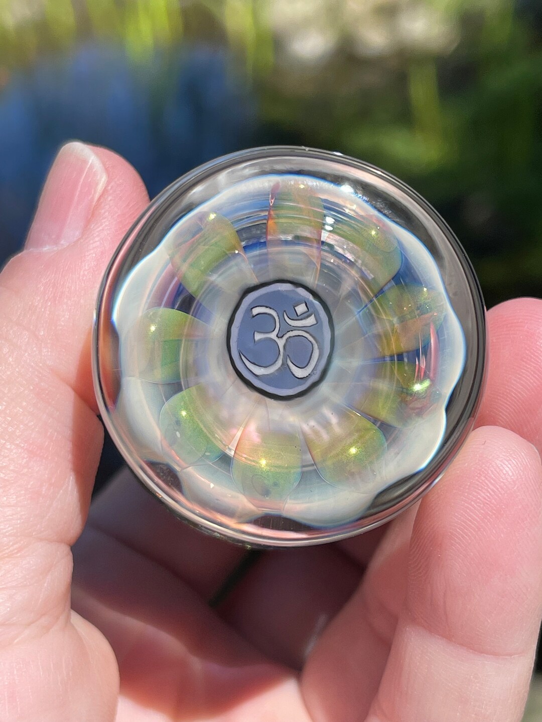 Pyrex Blown Glass Jar With Om Symbol and Silver and Gold Fuming ...