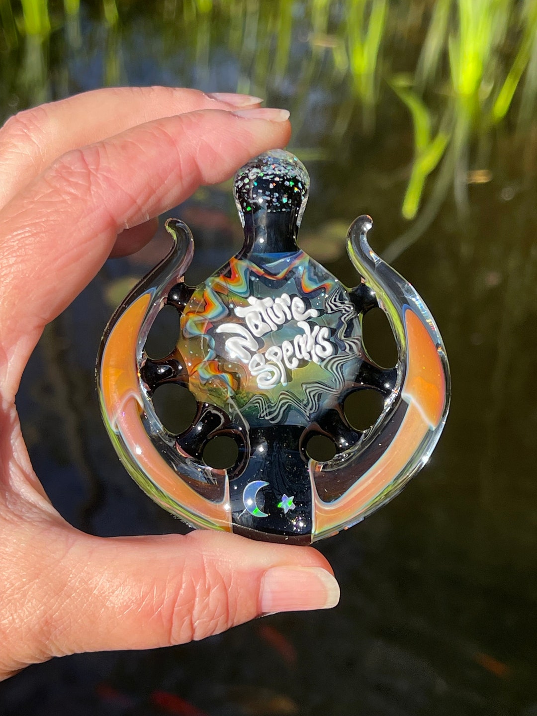 Nature Speaks, Glass Necklace Pendant With Psychedelic Mushroom Horns ...