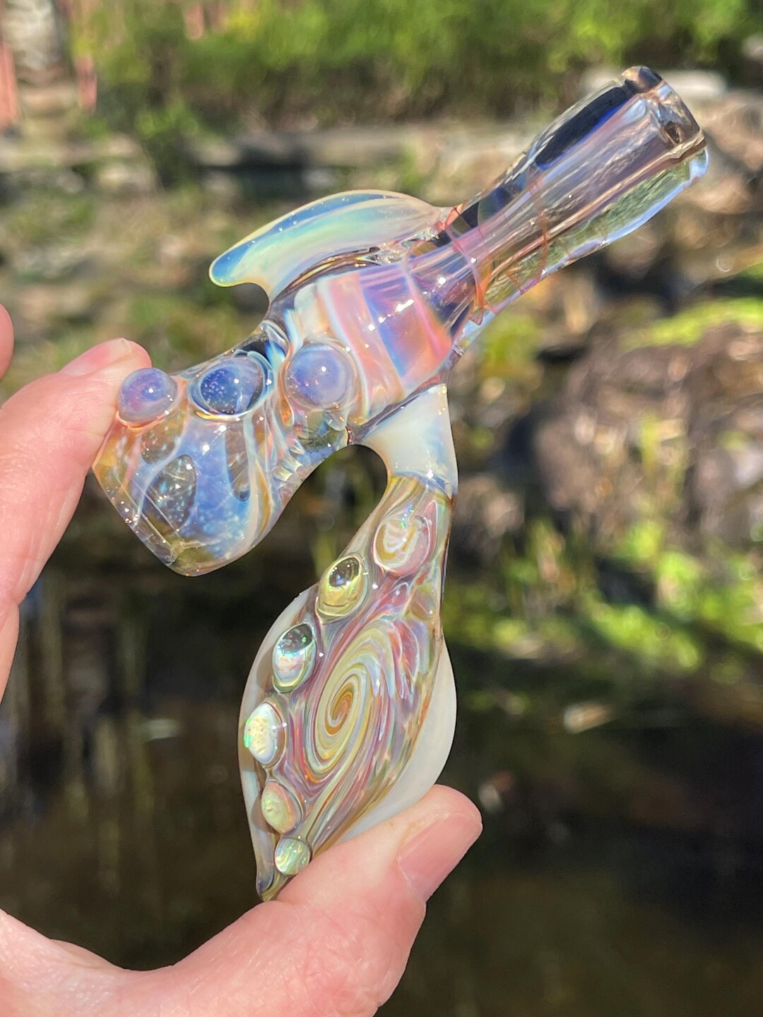 Blown Glass Raygun Chillum Pipe With Gilson Opals. Handmade by Me in ...