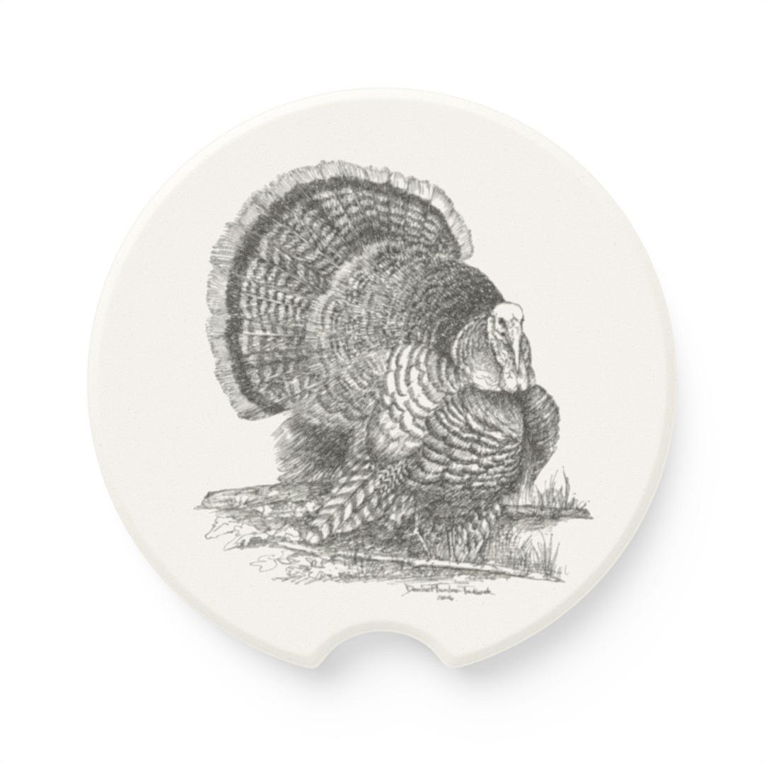 Wild Turkey Pen and Ink Drawing. Soapstone Car Coaster - Etsy