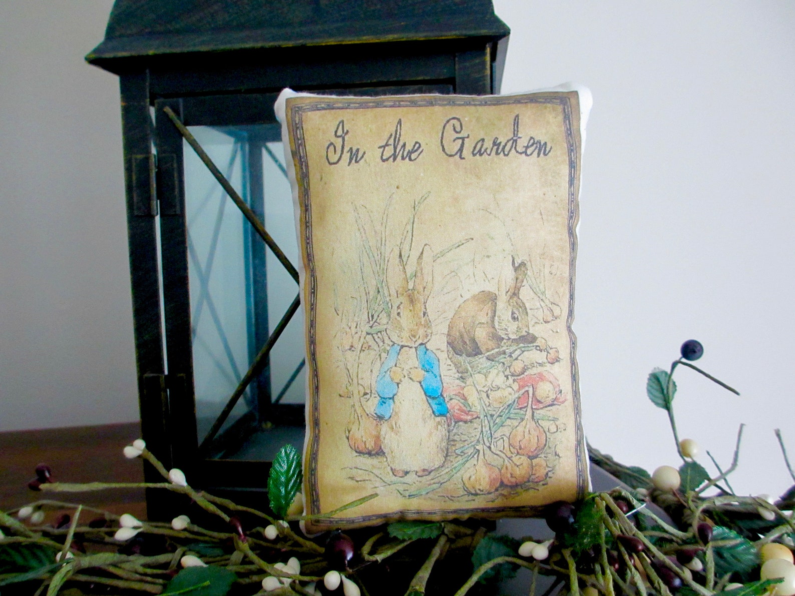 Beatrix Potter Nursery Decor | Rustic Mini Pillow | Easter Tiered Tray ...