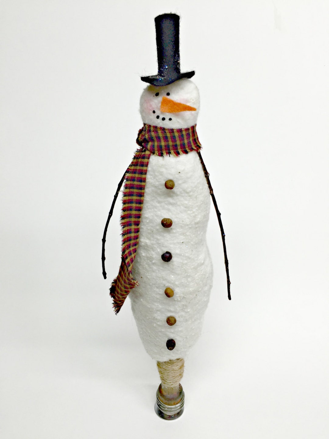 Snowman on Vintage Bobbin | Primitive Snowman | Shelf Sitter Decoration ...